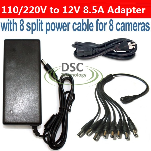 DC 12V 8A Power Supply Adapter +8 Split Power Cable for CCTV Security ...